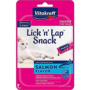 Vitakraft Lick 'n' Lap Creamy Cat Treat - Salmon – Great for Bonding – Low Calorie Interactive Wet Cat Treat​ - 5 Pack