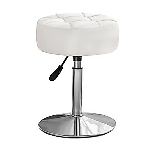 LUE BONA Adjustable Vanity Stool, 360°Swivel Vanity Chair Stool for Makeup Room, White Stool Chair for Vanity, Small Faux Leather Vanity Stool for Bathroom, Living Room