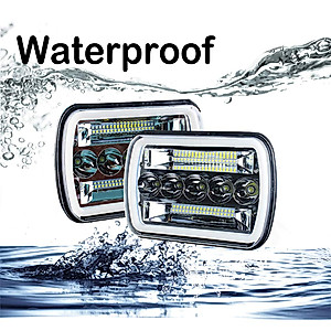 AMUNIESUN Super Bright Pair 7x6 5x7 Headlights 6052 6054 H5054 H6054 Hi/Low Sealed Beam White/Amber Halo Compatible With Ford E250 E350 E450 E150 F550 F600 F650 F700 F750 GMC Savana Chevy Express