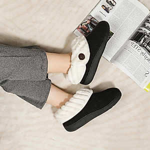 Wishcotton Women's Wool Cozy Memory Foam Winter Slippers Indoor Outdoor with Fuzzy Faux Fur Collar, Black, Size 9