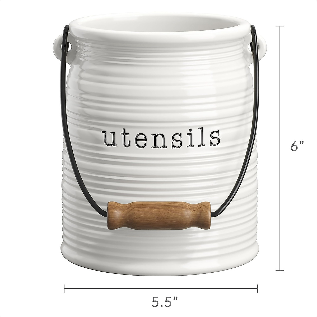 Barnyard Designs Ceramic Farmhouse Kitchen Utensil Holder for Countertop, Decorative Kitchen Utensil Holder, Large Kitchen Utensil Holder for Kitchen Counter, Utensil Crock Spatula Holder, 6" White