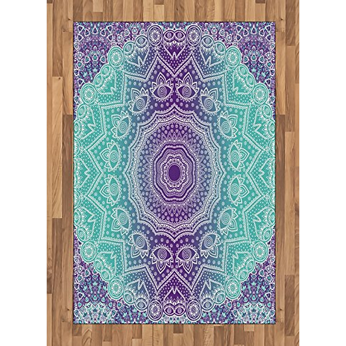 Ambesonne Purple and Turquoise Area Rug, Hippie Ombre Mandala Inner Peace and Meditation with Ornamental Art, Flat Woven Accent Rug for Living Room Bedroom Dining Room, 4' X 5.7', Purple Aqua
