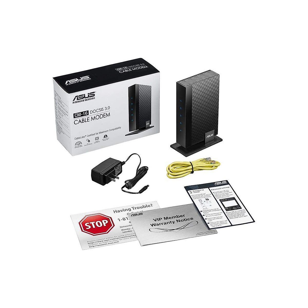 Asus CM-16 Docsis 3.0 Cablelabs-Certified 16x4 686 Mbps Cable Modem Certified by Comcast Xfinity, Spectrum and Other Service Providers,Black