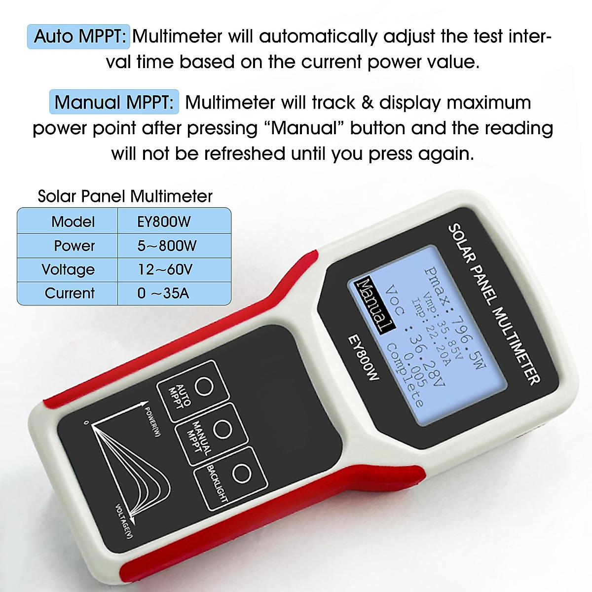 Solar Panel Power Meter 800W — Accurate PV Testing & MPPT Monitoring
