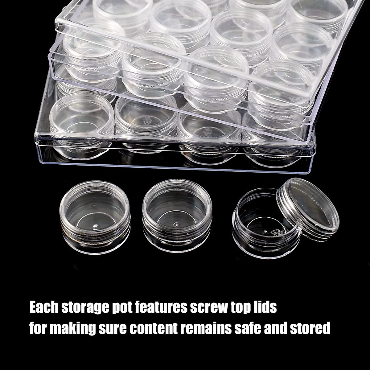 VIOCIWUO Clear Plastic Bead Storage Containers Round 12 Grids Transparent Organizer Jars for Diamond Pigments Glitters Cosmetics Sample Jar (2 Pack)