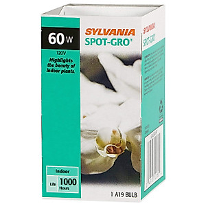 SYLVANIA Incandescent Spot-Gro 60W Grow Light Bulb, A19, Dimmable, 705 Lumens, Frosted, 2850K, Soft White - 1 Pack (12280)