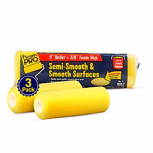 FoamPRO 91 9" Semi-Smooth Surface Roller Cover, Pack of 3, Yellow, 3 Pack