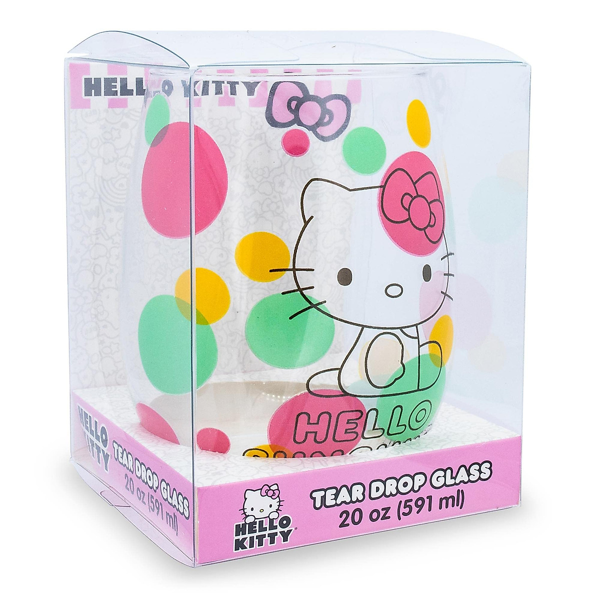 Silver Buffalo Sanrio Hello Kitty Loves Ice Cream Teardrop Stemless Wine Glass | Tumbler Cup For Mimosas, Cocktails | Holds 20 Ounces
