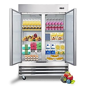 SMETA Commercial Fridge Refrigeration Stainless Steel 47 Cu. Ft Reach in 2 Door Upright Stand Up 2 Section Fan Cooling Refrigerator for Restuarant, Bar, Shop, 54'' Wide Large Capacity