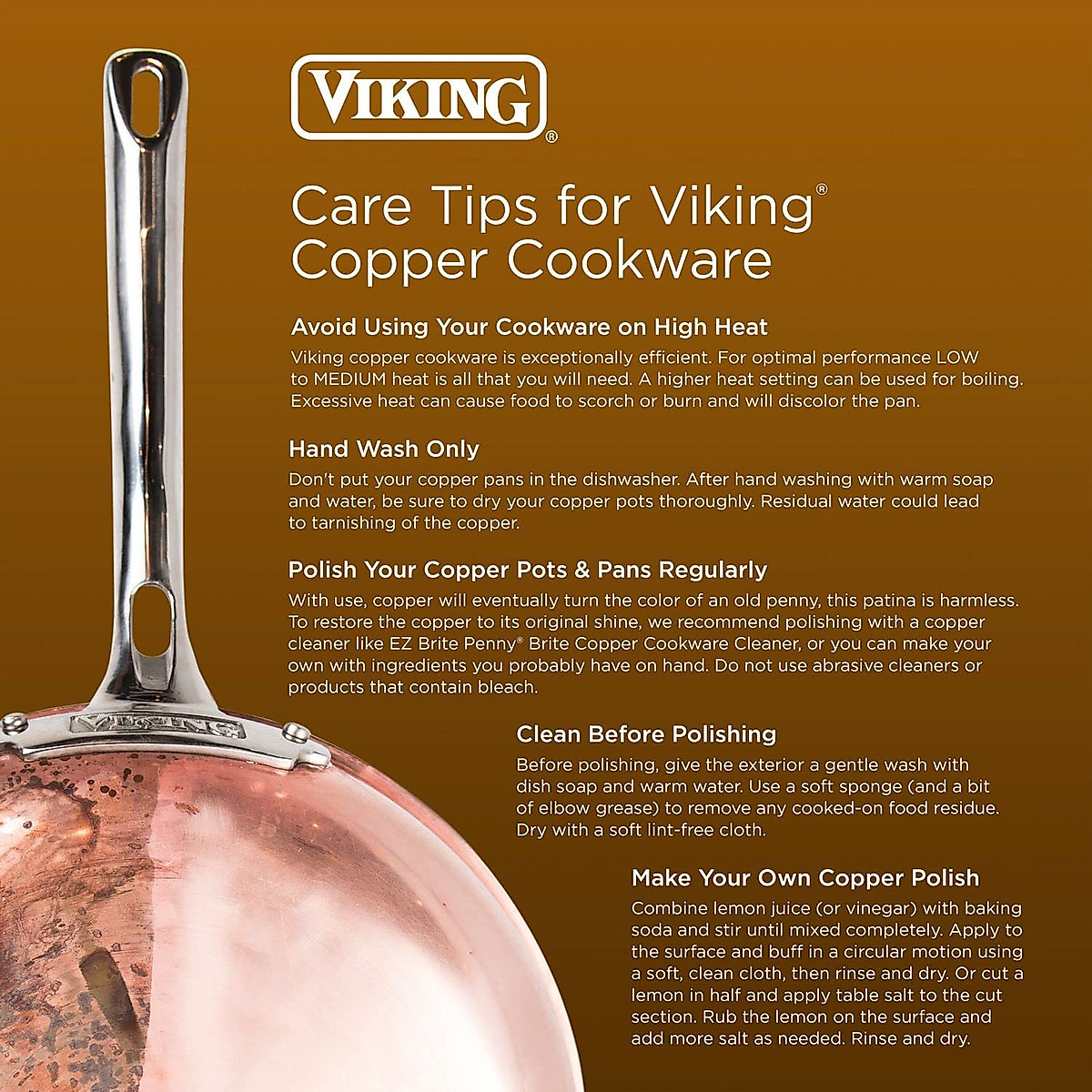 Viking Culinary Contemporary 4-Ply Copper Clad Cookware Set with Metal Lids, 9 Piece, Oven Safe, Works on All Cooktops including Induction