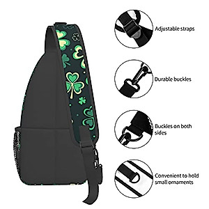 St. Patrick's Day Cute Shamrocks Sling Backpack,Travel Hiking Daypack Clover Crossbody Shoulder Bag