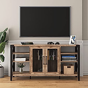 Vabches Wine Bar Cabinet for Liquor and Glasses, Farmhouse Coffee Cabinet, Home Living Room Dining Room, Sideboard Buffet with Storage Kitchen, 58 in(L) (Rustic Oak)