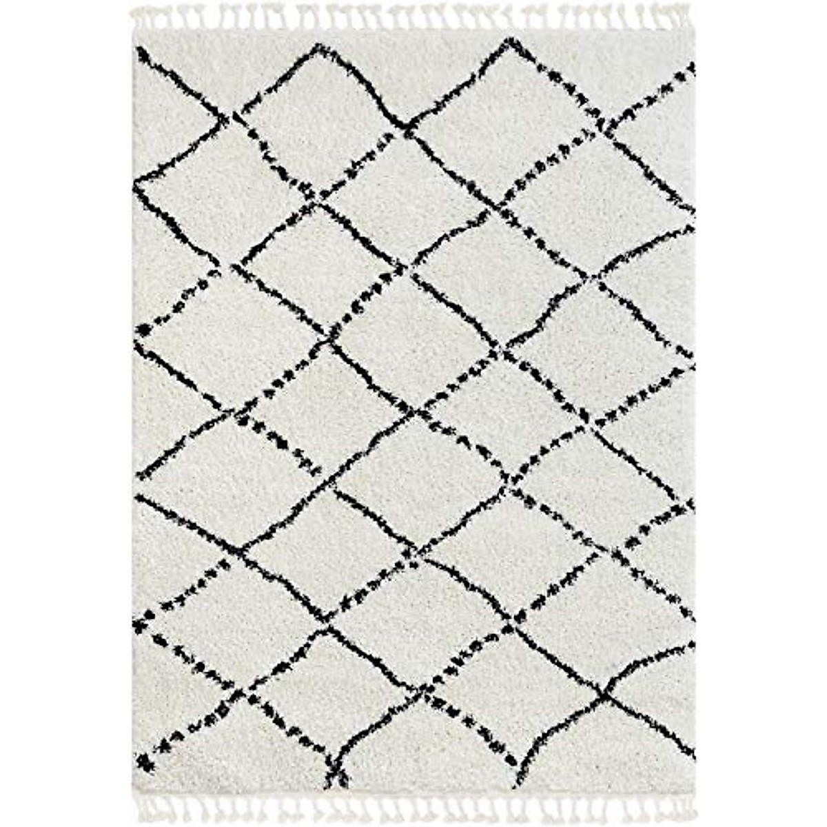 Well Woven Panto Ivory Moroccan Shag Diamond Trellis Pattern Area Rug (5'3" x 7'3")