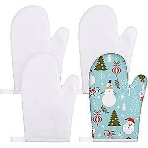 4 Pcs Blank Sublimation Oven Mitts Heat Resistant Kitchen Gloves Cotton for DIY Kitchen Dining Room Accessories