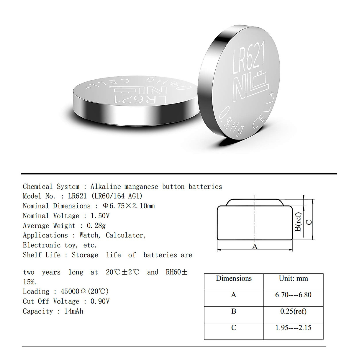 AG1 364A LR60 SR60 LR621 SR621, SR621SW, 364, 164 Alkaline Button Cell 1.5v Batteries 10Pcs