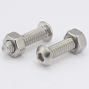 10-24 x 1/2" Button Head Socket Cap Bolts Screws, Stainless Steel 18-8 (304), Bright Finish, Full Thread, Allen Hex Drive, 50 PCS