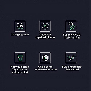 TEMAI Tesla Model 3/Y Wall Connector Style PD QC3.0 Charging Cable (USB-C to USB-C) - Light on When Connects to a Device