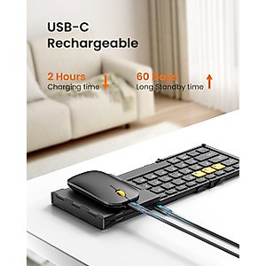 Foldable Bluetooth Keyboard and Mouse, Portable Folding Pocket Keyboard Mouse Combo with Numeric Keypad for Business and Travel for Phone Tablet Laptop (2.4G+Dual BT)