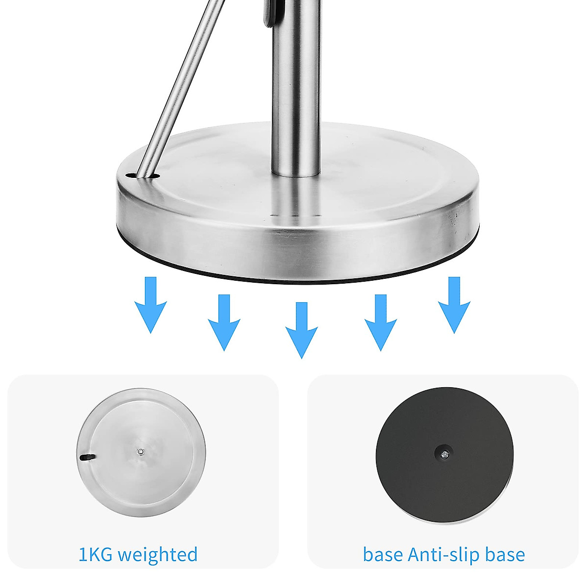 LEISURESHARE Paper Towel Holder Countertop, Stainless Steel Standing Paper Towel Roll Holder for Kitchen Bathroom, with Weighted Base for One-Handed Operation(Silver Fine Packaging)