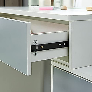 Vanity Table Set, Makeup Vanity Desk with 4 Drawers for Storage, Dressing Table with Led Touch Mirror, Upholstered Stool, White/Blue