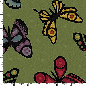 Maywood Studio Bonnie's Flannel Butterflies Fabric, Green