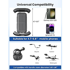 COICER Bike Phone Holder, Motorcycle Phone Mount Motorcycle Handlebar Cell Phone Clamp, Scooter Phone Clip for iPhone 14 Plus/Pro Max, 13 Pro Max, S9, S10 and More 4.7" - 6.8" Smartphones