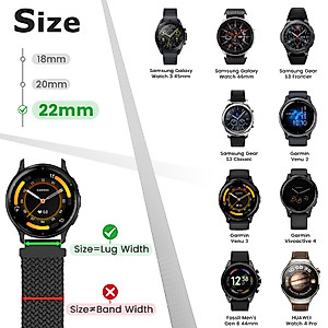 22mm Braided Solo Loop Band Quick Release Compatible with Samsung Galaxy Watch 3 45mm/Galaxy Watch 46mm/Gear S3 Frontier/Classic/Garmin Venu 3/Venu 2/Vivoactive 4/Fossil Gen 6 44mm Bands Women Men