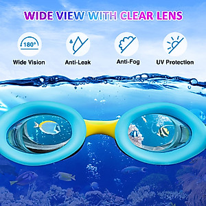 XDX Kids Goggles for Swimming 4-14, 4 Pack Kids Swimming Goggles for Boys and Girls, Anti Fog Swimming Goggles with UV Protection, Adjustable