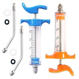 2 Pcs Goats Feed Water Distributor, Reusable, Drench Nozzle, Adjustable Dosage, for Goats, Sheep, Horse, Pig, Dog, Cattle, Cat Supplies (Blue+Orange 20ml)