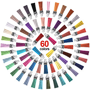 Duufin 240 Pieces Keychain Tassels Bulk Leather Tassel Pendants Colorful Tassel for Keychain, Craft and DIY Projects, 60 Colors (Gold and Silver Cap)