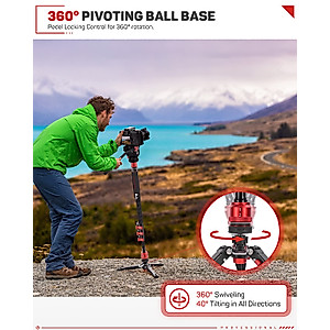 IFOOTAGE Cobra 3 Carbon Fiber Monopod with Pedal, 71" Professional Monopod for Cameras, Portable Travel Monopod with Feet, Max Load 17.64 lbs, Compatible with Sony Canon Nikon DSLR Camera, C180F-P