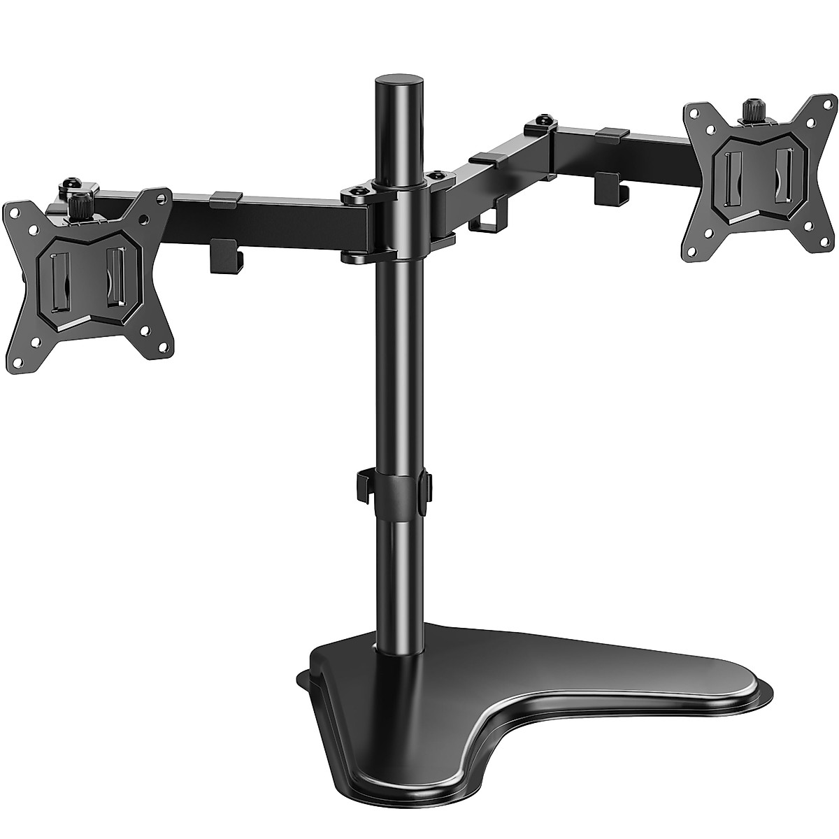 HUANUO 32 inches Dual Monitor Stand up to 17.6lbs per Arm, High-Grade Aluminum Free-Standing Dual Monitor Mount for 2 Screens. Fully Adjustable Dual Monitor Stand for Desk with Tilt, Swivel, Rotation