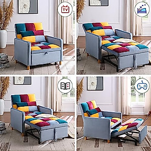 HANLIVES 3-in-1 Single Chair Bed,Convertible Sleeper Sofa Chair Bed with Pillow,Multi-Functional Sleeper Chair with Adjustable Backrest,pullout Sofa Bed with Velvet Fabric for Bedroom(Multicolor)