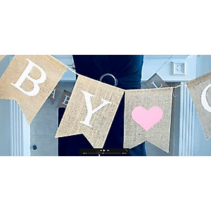 Shimmer Anna Shine Baby Girl Burlap Banner for Baby Shower Decorations and Gender Reveal Party (Pink)