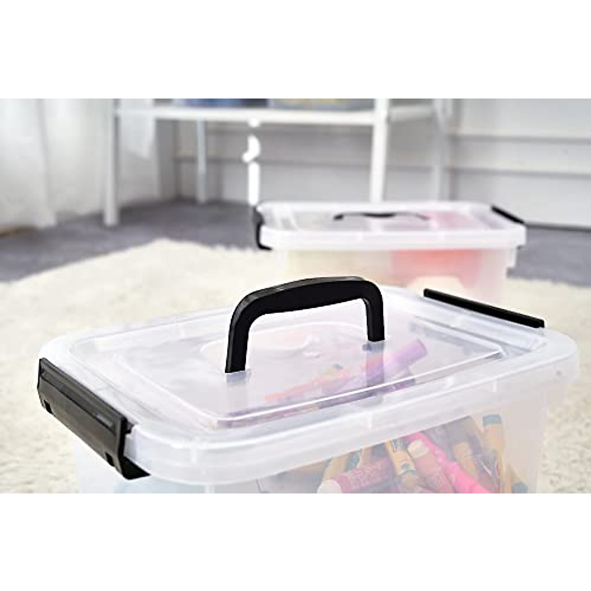 JUJIAJIA Clear Storage Latch Box/Bin, 2-Pack Plastic Organizing Container with Handle and Lids (7 QT/16QT)