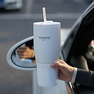 WOOVO 30 oz Tumbler with Lid and Straw - Insulated Double Wall Stainless Steel Water Bottle with SIlicone Boot - BPA Free Dishwasher Safe Tumbler, Reusable 30oz Travel Cup Stay Hot Cold - Black