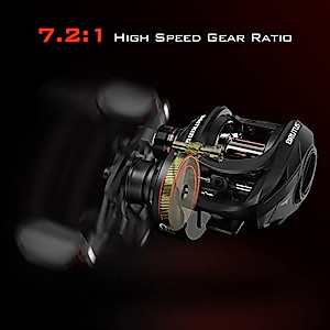 KastKing Brutus Baitcasting Fishing Reel, Graphite Frame, 7.2:1 Gear Ratio, 5+1 Shielded Stainless-Steel Ball Bearings,10 Button Magnetic Braking System, 17.6LB Carbon Fiber Drag, Right Hand