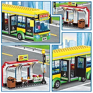 City Town Bus Station Building Block Set - 386 Pieces, Educational Learning Creative STEM Bus Toy, Ideal Gift for Kids, Boys, and Girls Ages 6 and Up