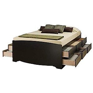 Prepac Tall Queen Captain's Platform Storage Bed with 12 Drawers, Black