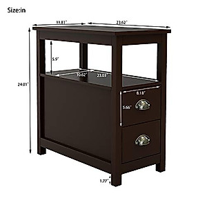 CEMKAR End Table Narrow Nightstand with Two Drawers and Open Shelf Bedside Table, Small Side Table End Table Next to The Sofa,for Bedroom Living Room (Brown)