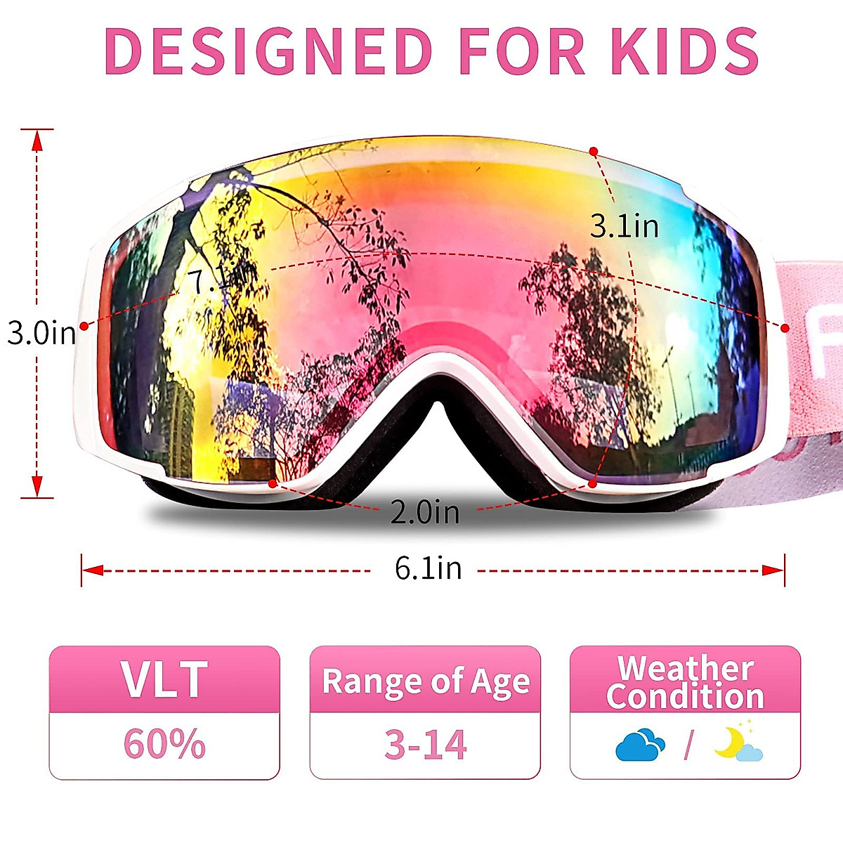 Freela Ski Goggles Snowboard Snow Skiing Snowboarding Equipment Winter Snow Sport Glasses Goggles Anti-fog UV Protection Mirror Clear Goggles for Toddler Kids Girl Boy Youth Snowmobile Snowboard Gear