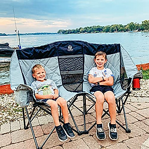 Coastrail Outdoor Folding Double Camping Chairs Premium Comfort Portable Love Seat Lawn Chairs Folding for Two with Padded Seat and Pockets, Heavy Duty for Adults