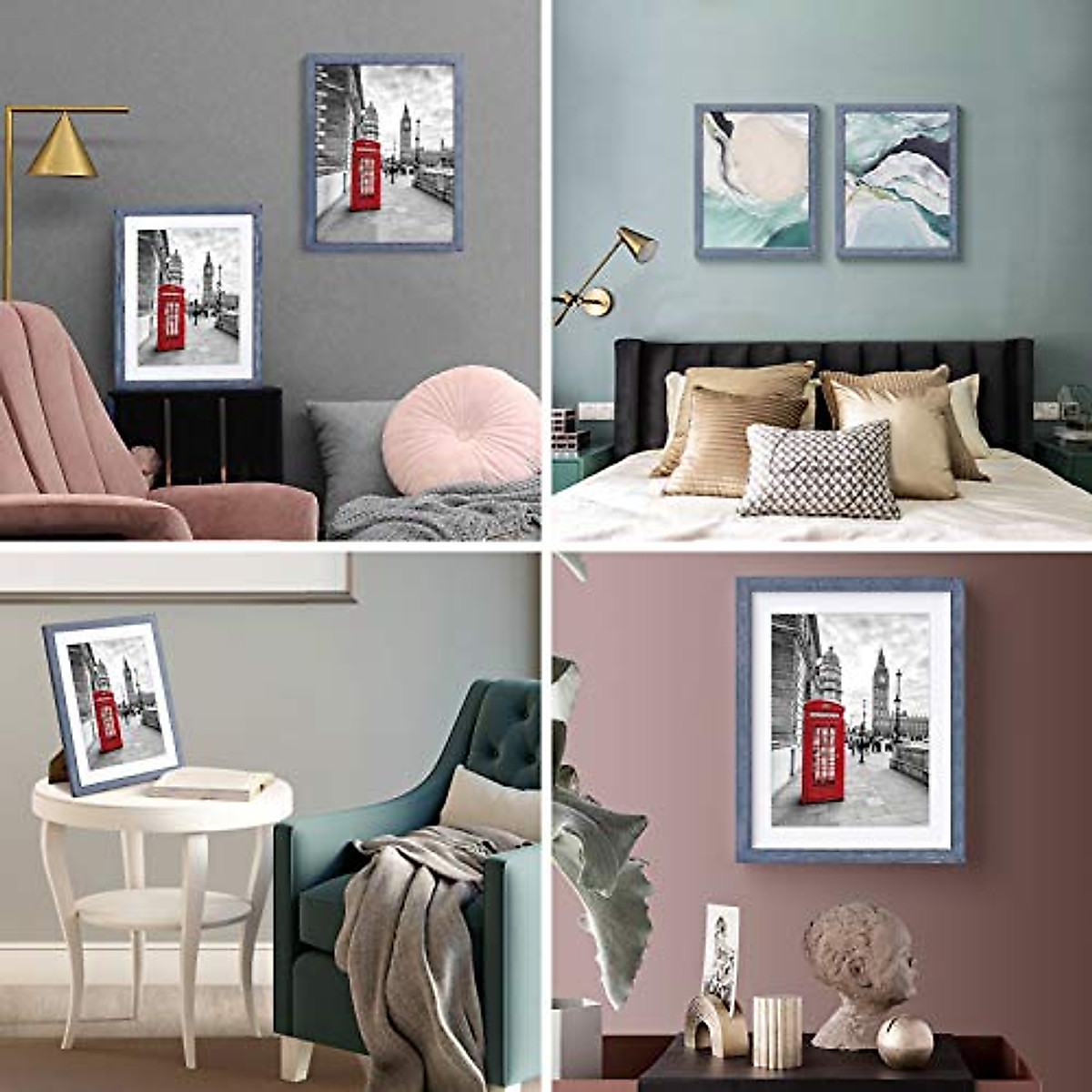 11x14 Rustic Blue Picture Frame Wooden Frame with 2 Mats for 8x10 or 9X12 Picture, 8x10 Picture Frame 9x12 Matted Picture Frame or 11x14 without Mat - Rustic Picture Frame 11x14 Wall Tabletop Display