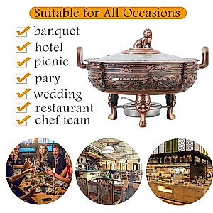 CSUNNY Hot Pot and Food Tomatoes Round Scarab Catering Buffet Server Set Catering Scarab Buffet Warmer for Kitchen Party Buffets,Bronze,Two