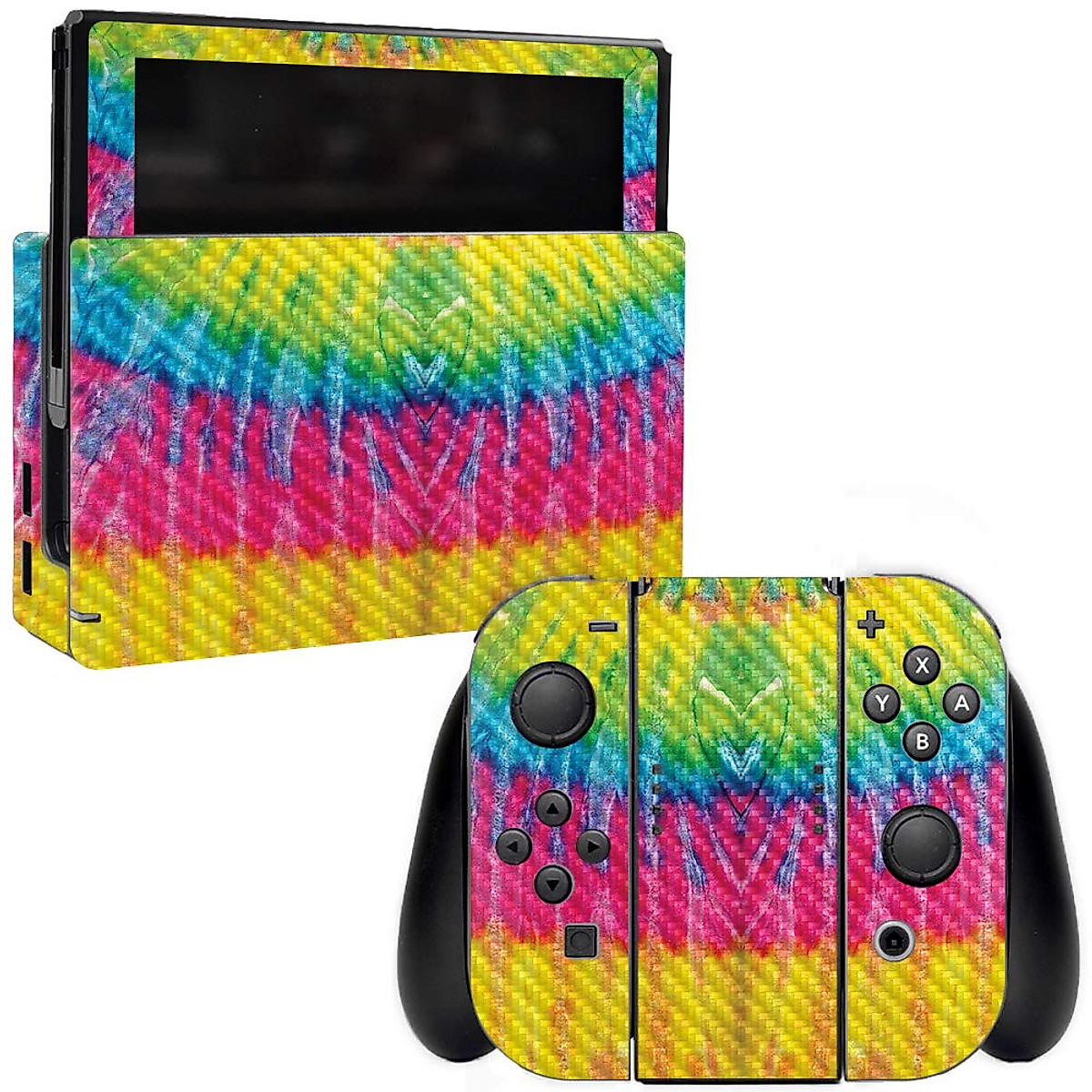 MightySkins Carbon Fiber Skin for Nintendo Switch - Tie Dye 2 | Protective, Durable Textured Carbon Fiber Finish | Easy to Apply, Remove, and Change Styles | Made in The USA (CF-NISWI-Tie Dye 2)