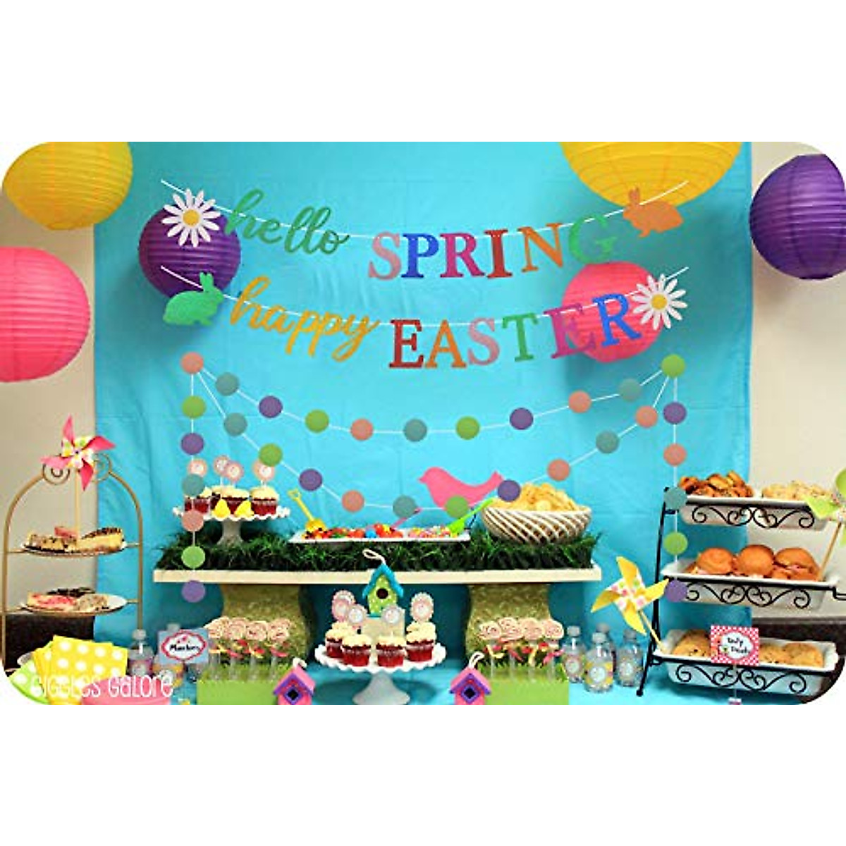 Hello Spring & Happy Easter Banner, Easter Party Decorations for the Home, Spring Party Banner Decorations, Happy Easter Bunny Bunting Garland Easter Decor,Spring Easter Mantel Fireplace Hanging Decor