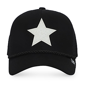 VINTAGE HAVANA Black Trucker Hats Women White Pearl Embellished Star & Rope | Mesh Adjustable Snapback Hat | Men Women Baseball Cap