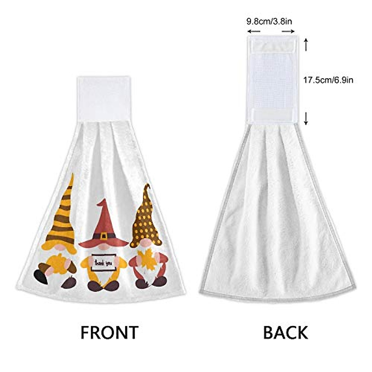 KOCOART Thanksgiving Day Gnomes Kitchen Hand Towels Thankful Hanging Tie Towel with Loop 2PCS, Soft Super Absorbent Fingertip Towel for Bathroom Washroom Guestroom Hotel 12x17 in