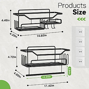 Uamector Shower Caddy Shelves Bathroom Organizer, 2 Pack Adhesive Rustproof Stainless Steel Black Shower Shelf for Inside Shower, No Drilling Wall Mount Shower Organizer Storage for Kitchen