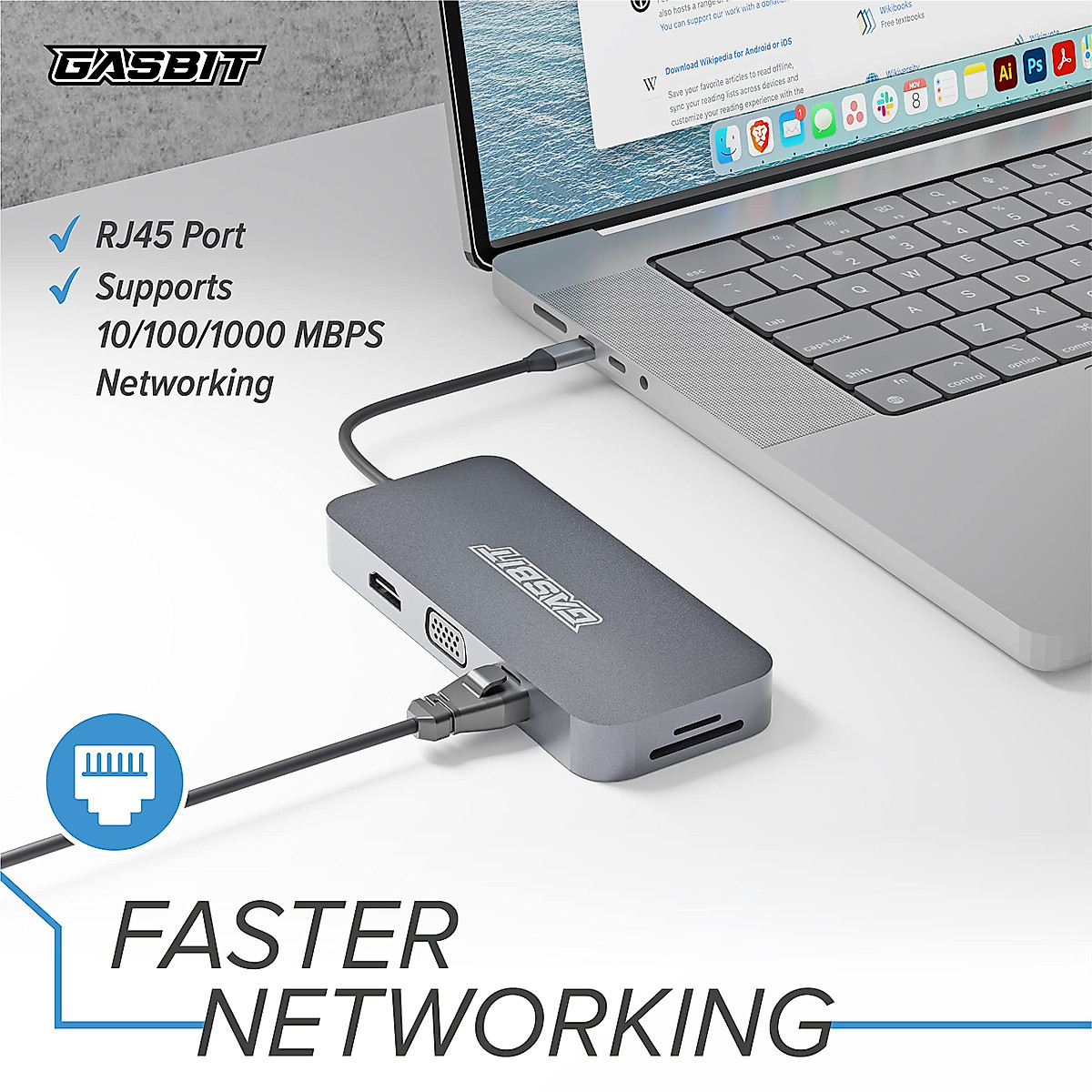 USB C Hub 10 in 1 for MacBook Pro/Air - Dell XPS - Lenovo - HP - 4K HDMI; Ethernet RJ 45; VGA; MicroSD/SD Card Reader; 2 x USB 2.0; 1 x USB 3.0; 1 x USB-C & Audio Jack.